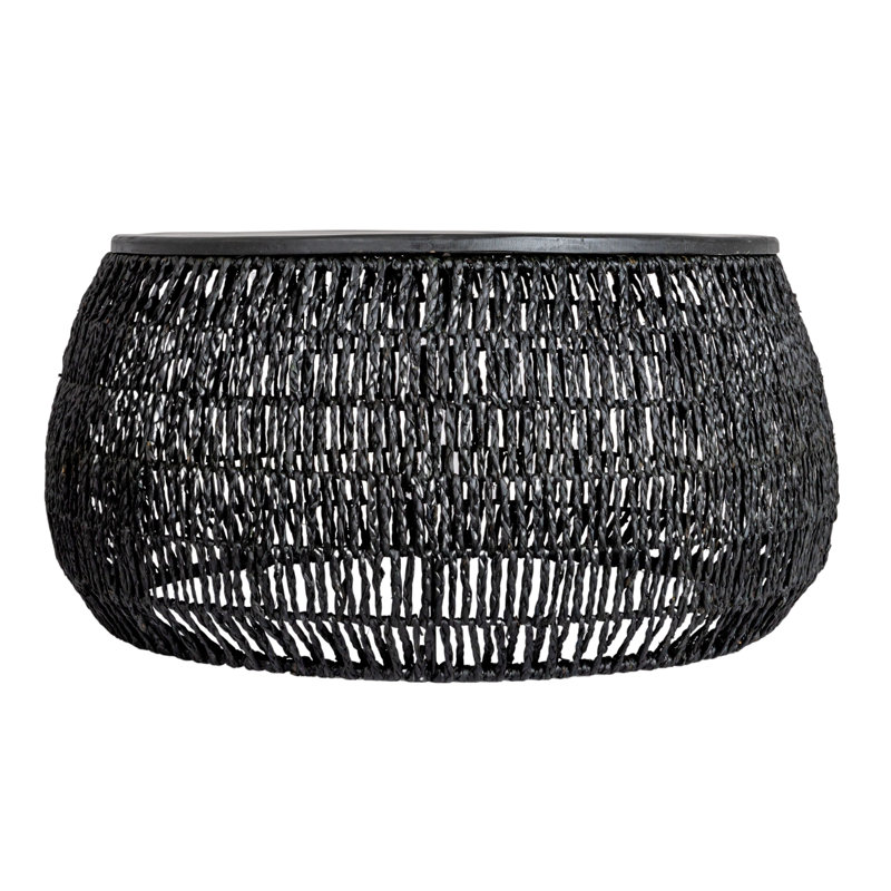 Abbey Hand Woven Seagrass and Pine Wood Round Coffee Table Bayou Breeze Color Black Black
